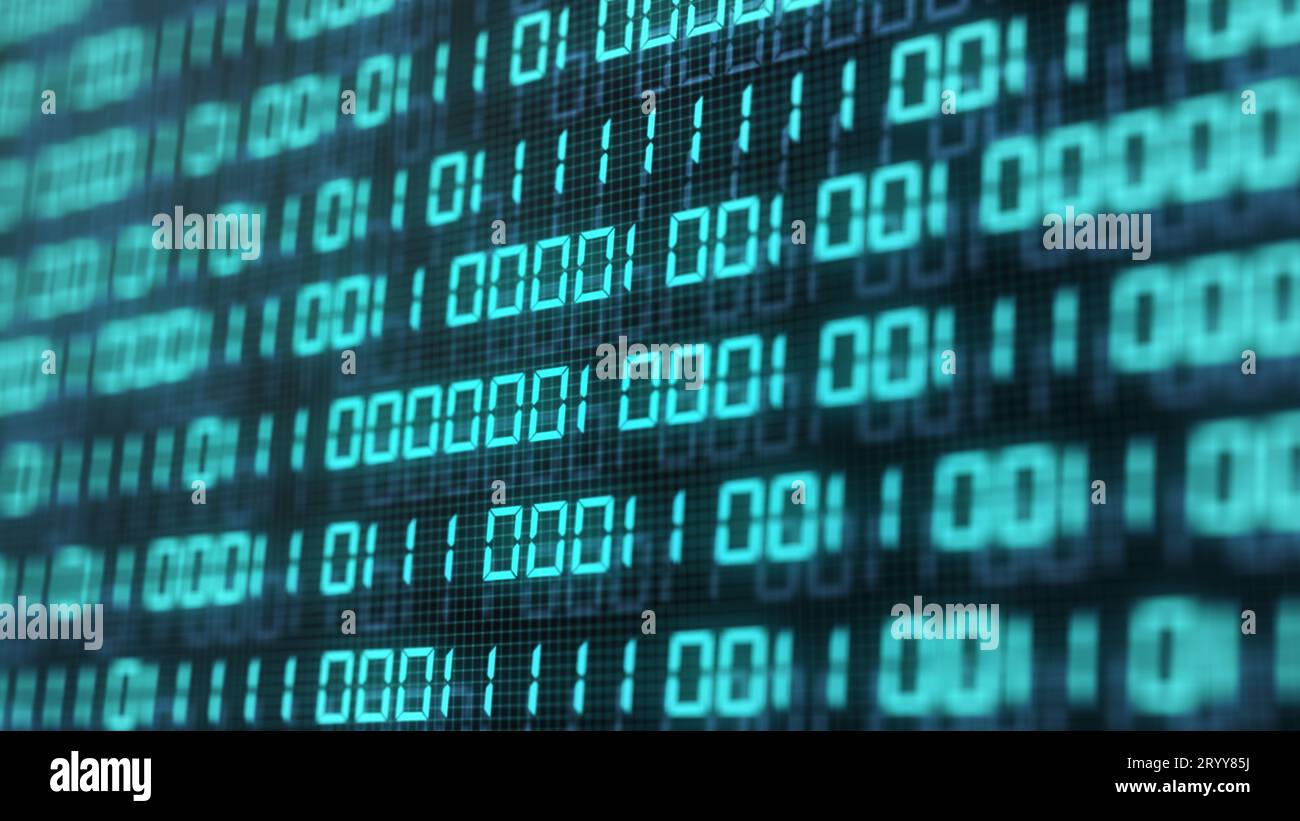 Digital Binary Code Number On Computer Screen Background Blue Green Digital Numeral Software