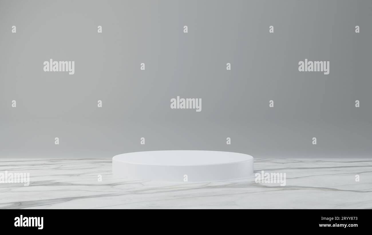 White product stand on white marble background. Abstract minimal ...