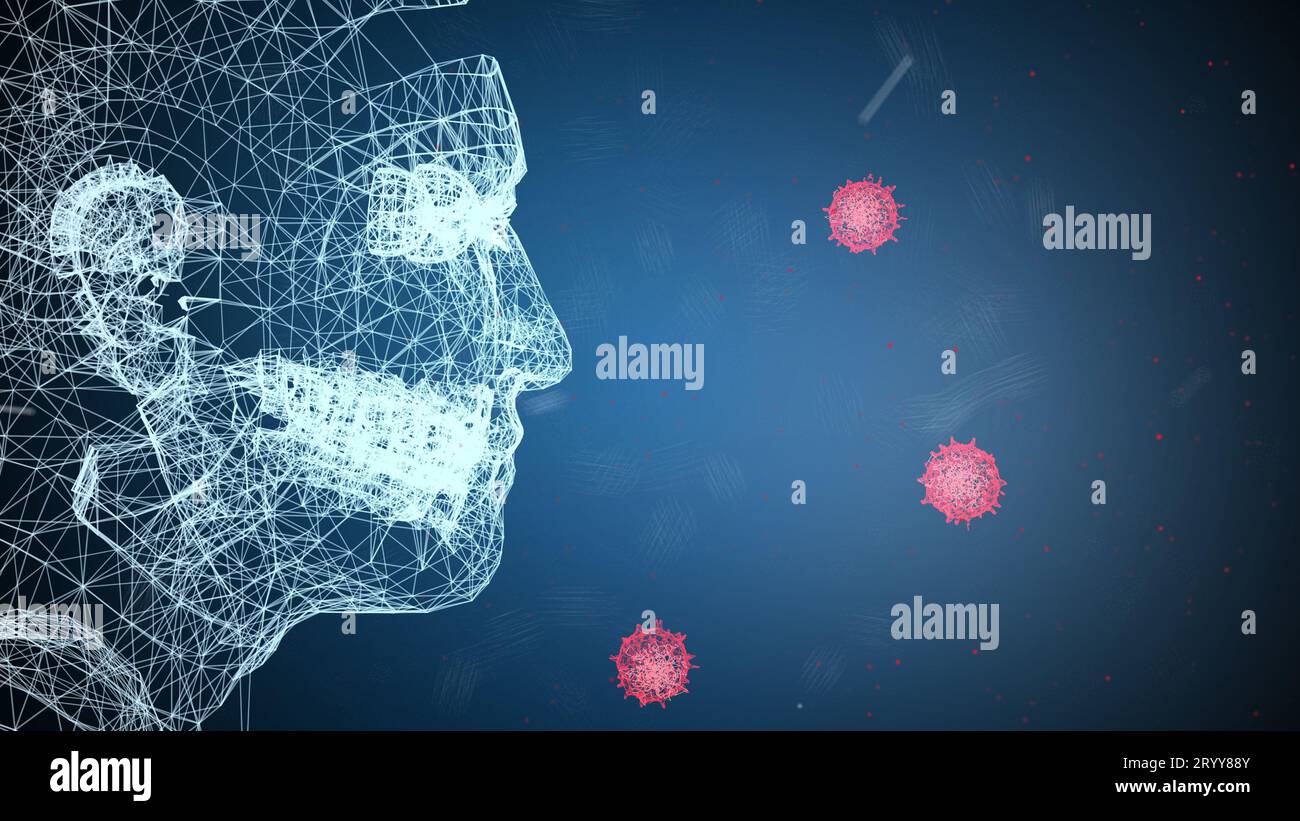 Mesh human and Influenza virus blowing respiratory simulation from air ...