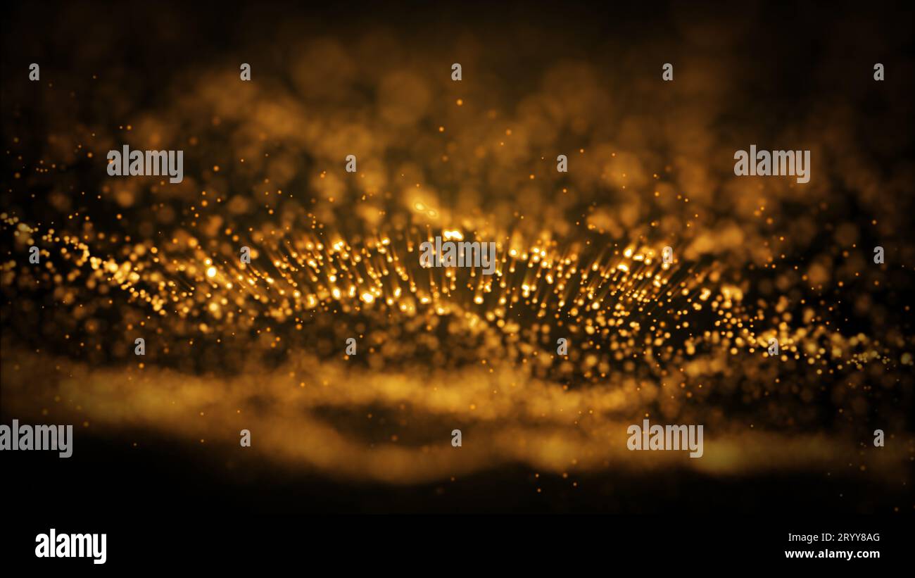 Abstract golden yellow glowing particle burning with fire effect in ...