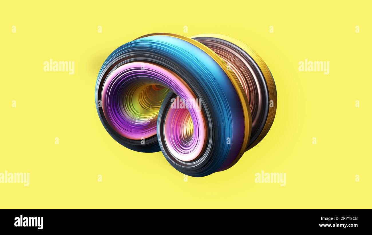 Abstract 3D spiral object on yellow background. Realistics rendering ...