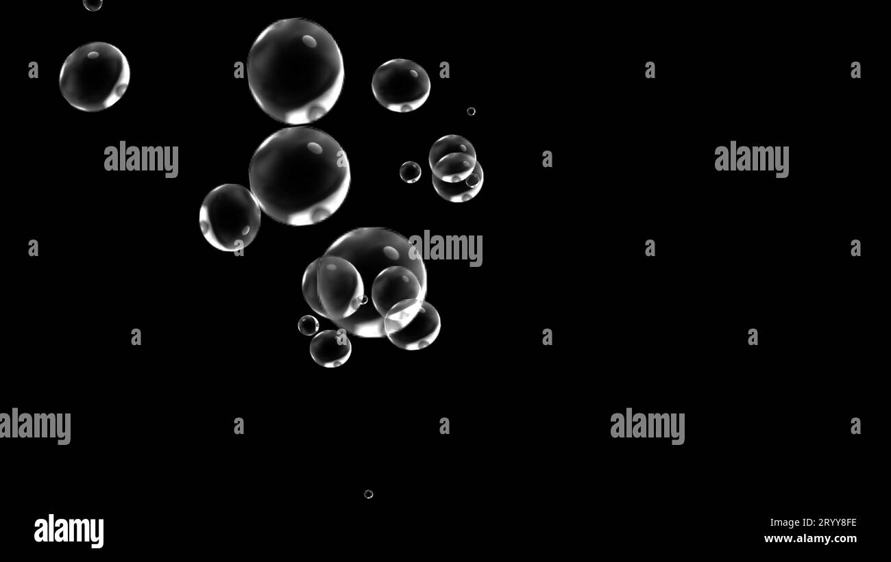 Bubble foam particle floating in air deep black sea background. Nature ...