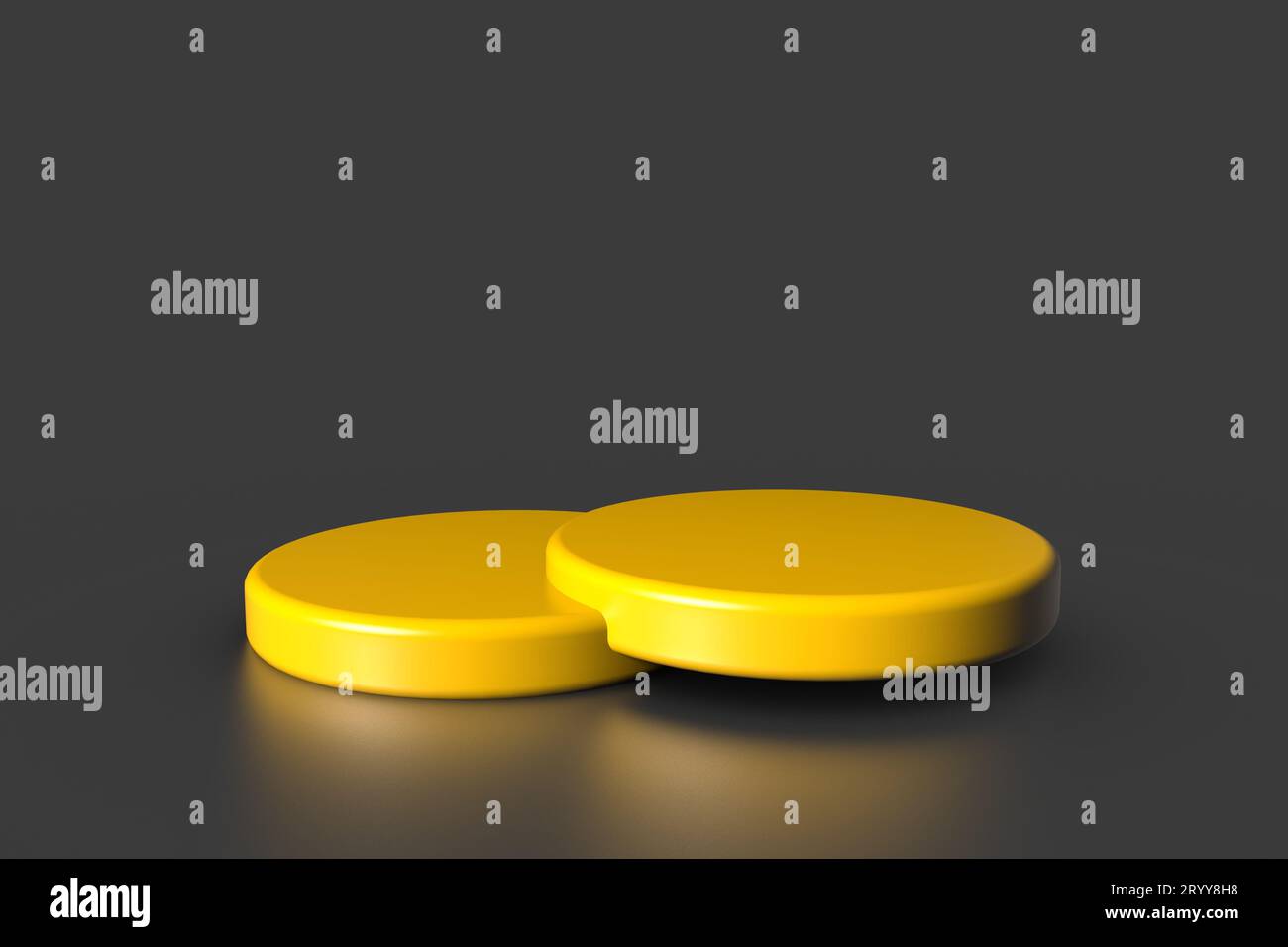 Yellow product showcase pedestal stands on gray background. Abstract ...