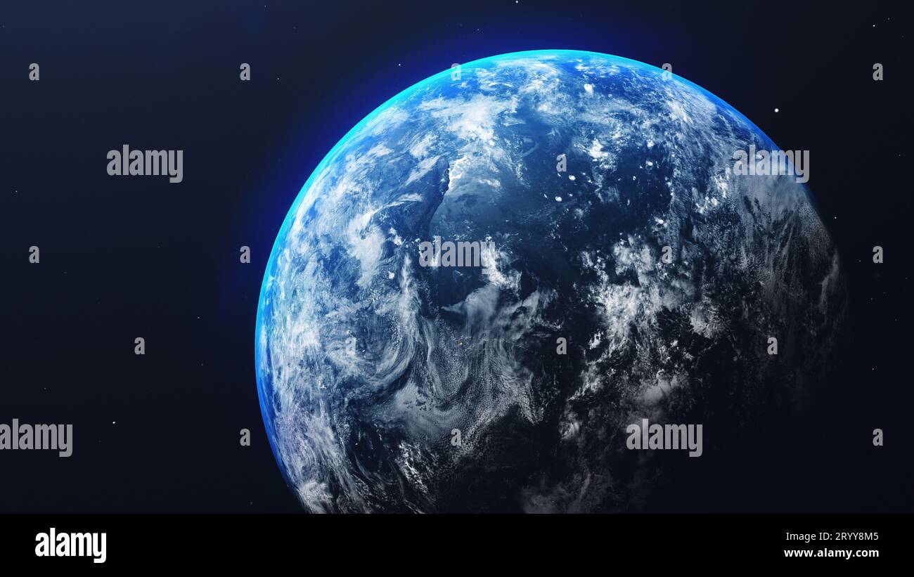 Earth in space view with shining sunrise in universe and galaxy ...