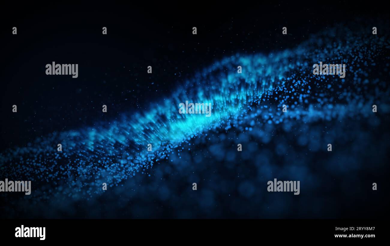 Abstract blue glowing particle burning in outer space background. 3D ...