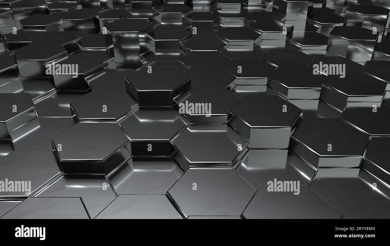 Abstract Black Metallic Honeycomb On Random Surface Level Floor
