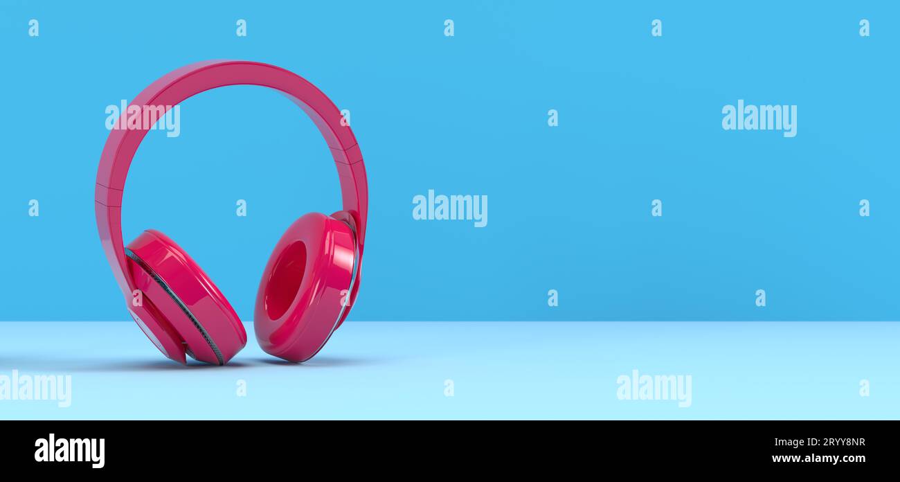 Pink PODCAST Microphone on blue background. Entertainment and online ...