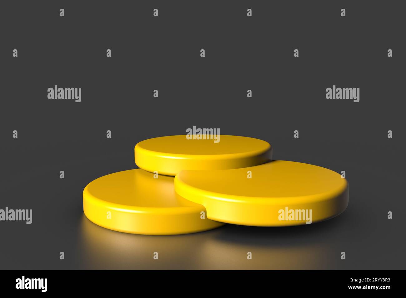 Yellow product showcase pedestal stands on gray background. Abstract ...