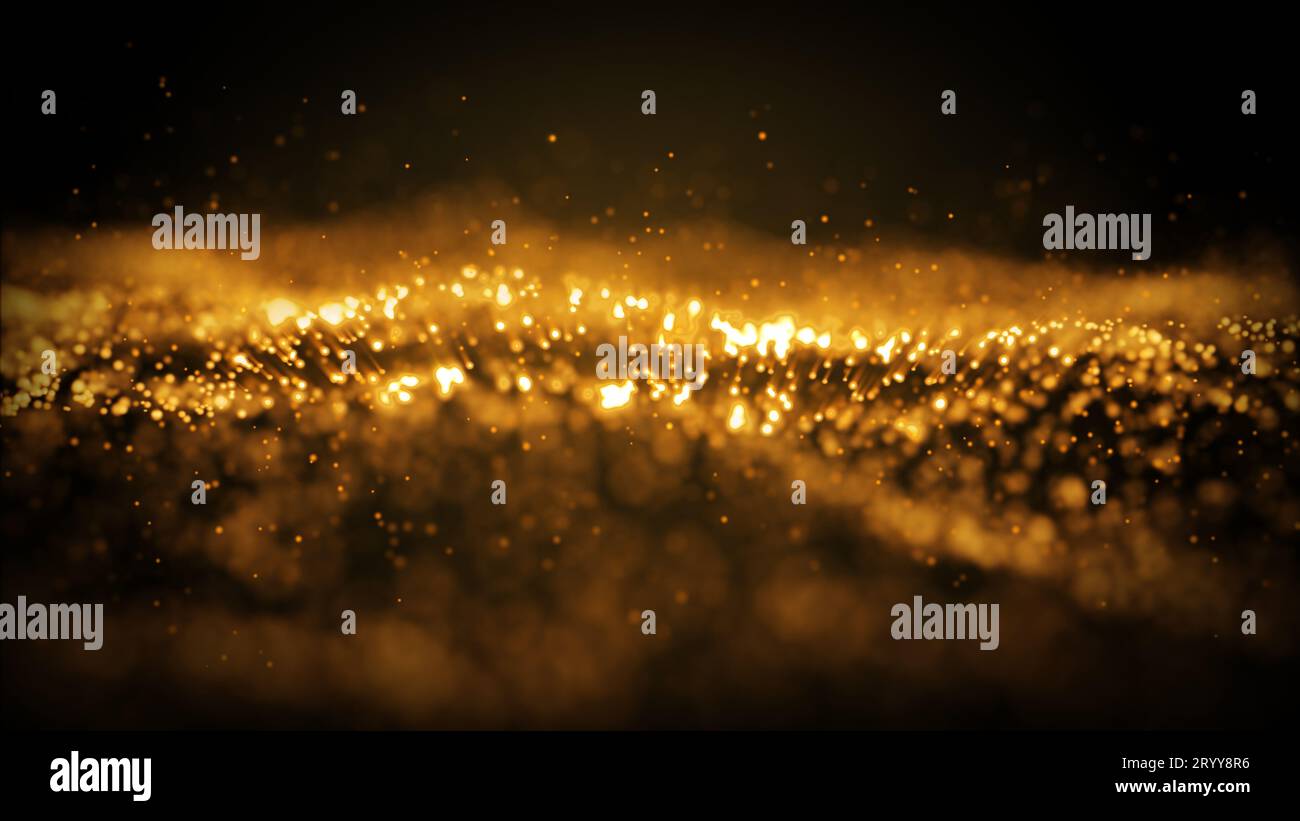 Abstract golden yellow glowing particle burning with fire effect in ...