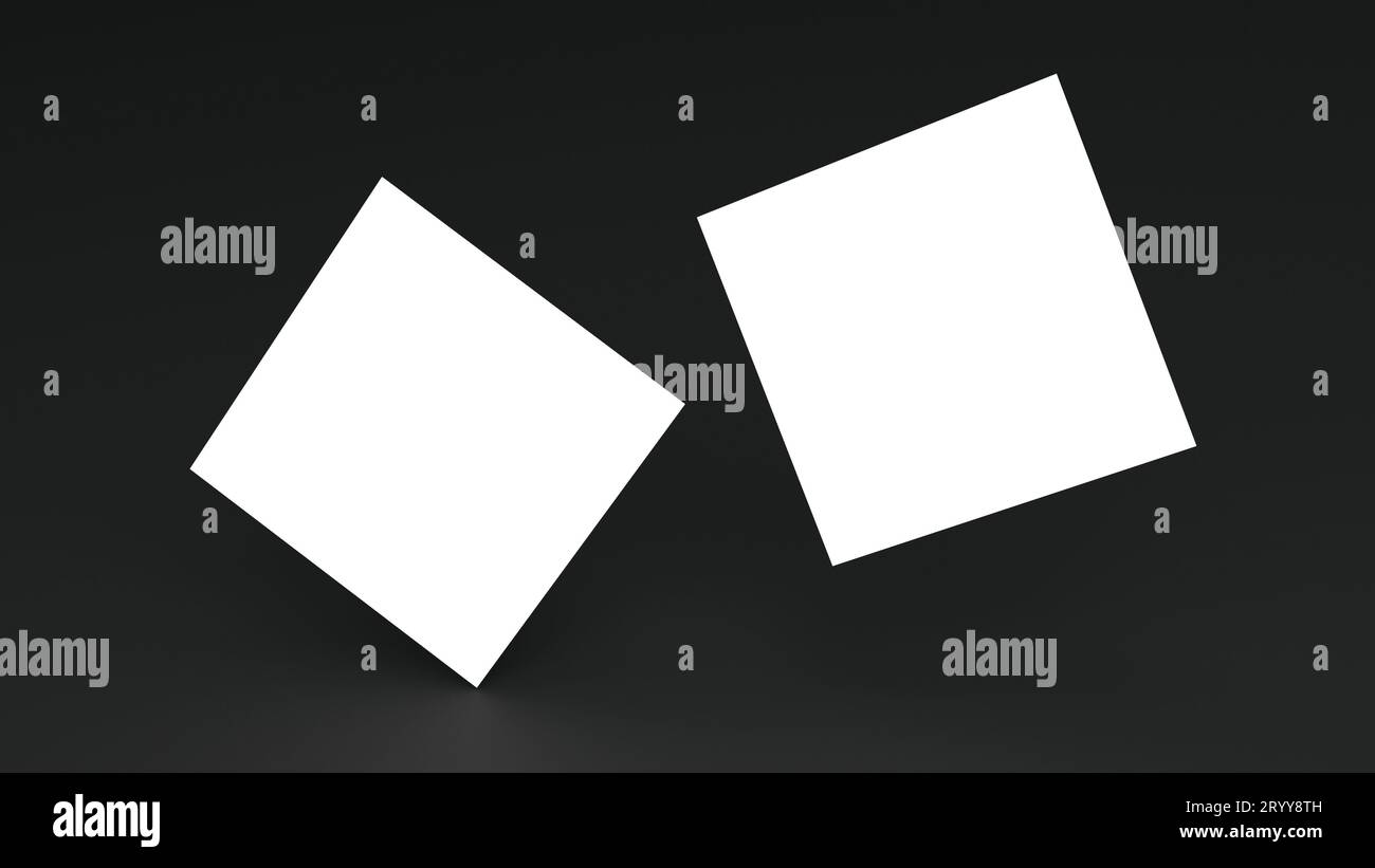 White square shape business card mockup stacking on black color table ...