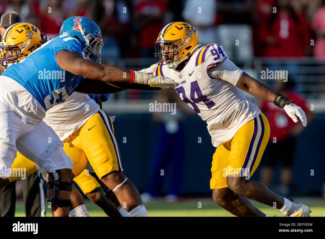 Mississippi offensive lineman Micah Pettus (57) battles LSU defensive ...