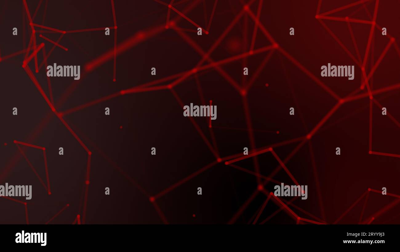 Abstract red blurred geometry wireframe network and connecting dot in ...