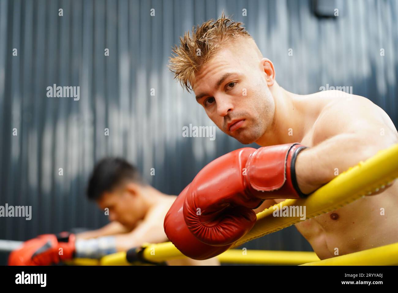 Muay Thai, The martial art of Thailand, Boxer sitting in the corner ...