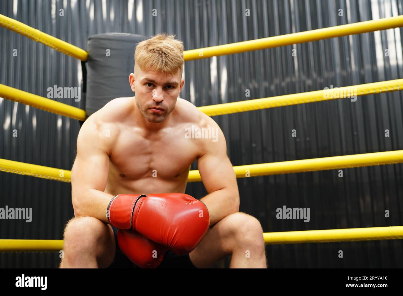 Muay Thai, The martial art of Thailand, Boxer sitting in the corner ...