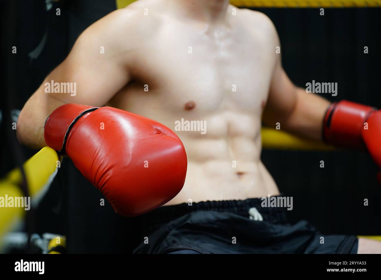 Muay Thai, The martial art of Thailand, Boxer sitting in the corner ...