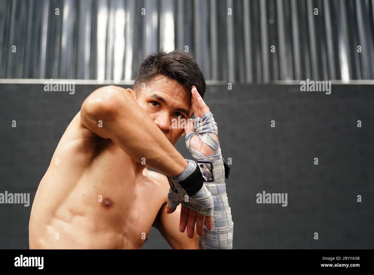 Muay Thai, The martial art of Thailand, The boxer's rehearsal punching ...