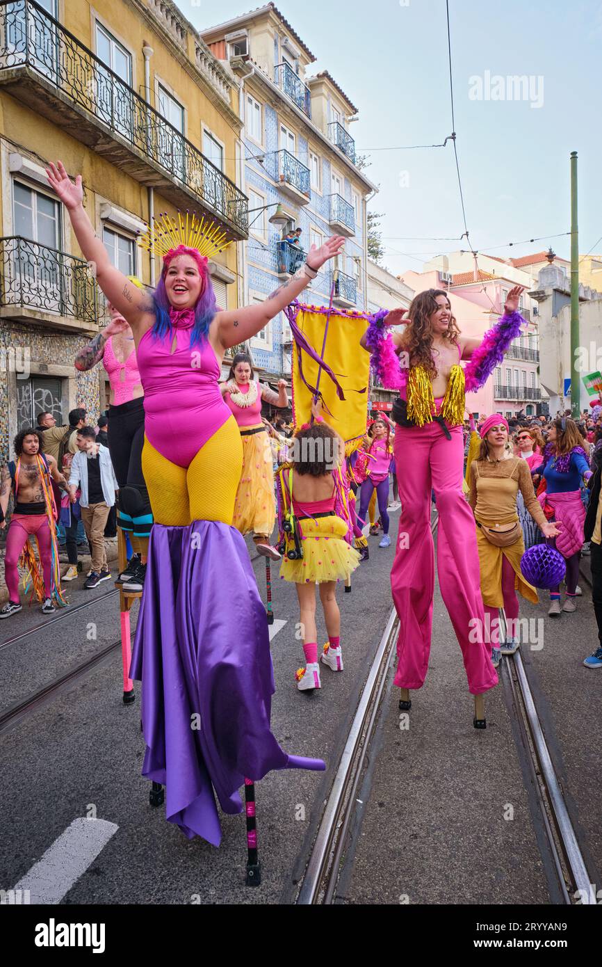 Carnival parade in streets of Lisbon by artistic collective Clandestine ...