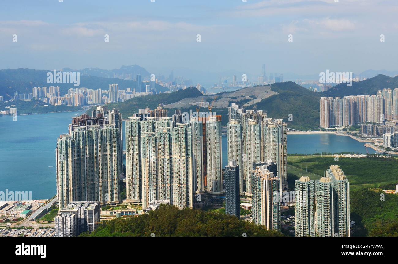 A view of Lohas Park with the skyline of Hong Kong in the background ...