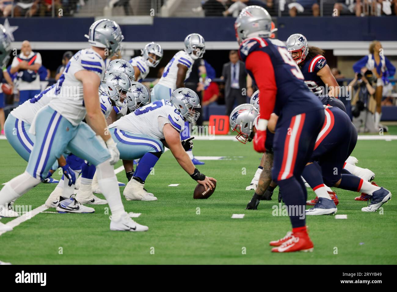 Dallas Cowboys center Tyler Biadasz (63) prepares to snap the ball ...