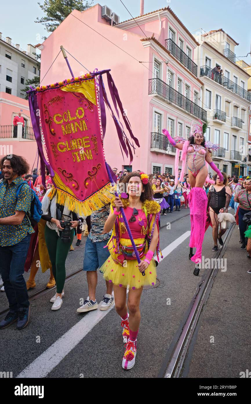 Carnival parade in streets of Lisbon by artistic collective Clandestine ...