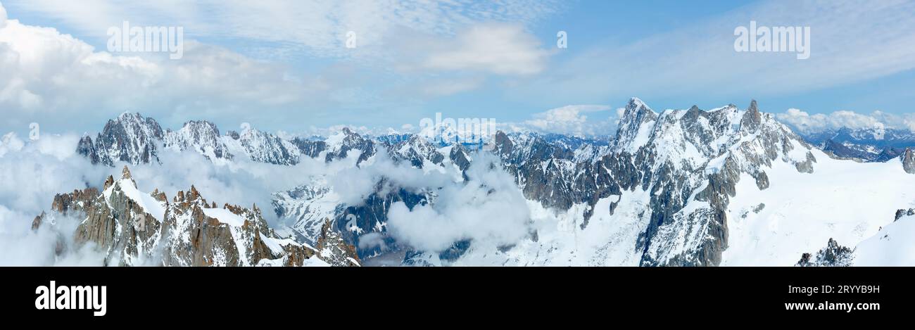 Mont Blanc mountain massif panorama (view from Aiguille du Midi Mount ...
