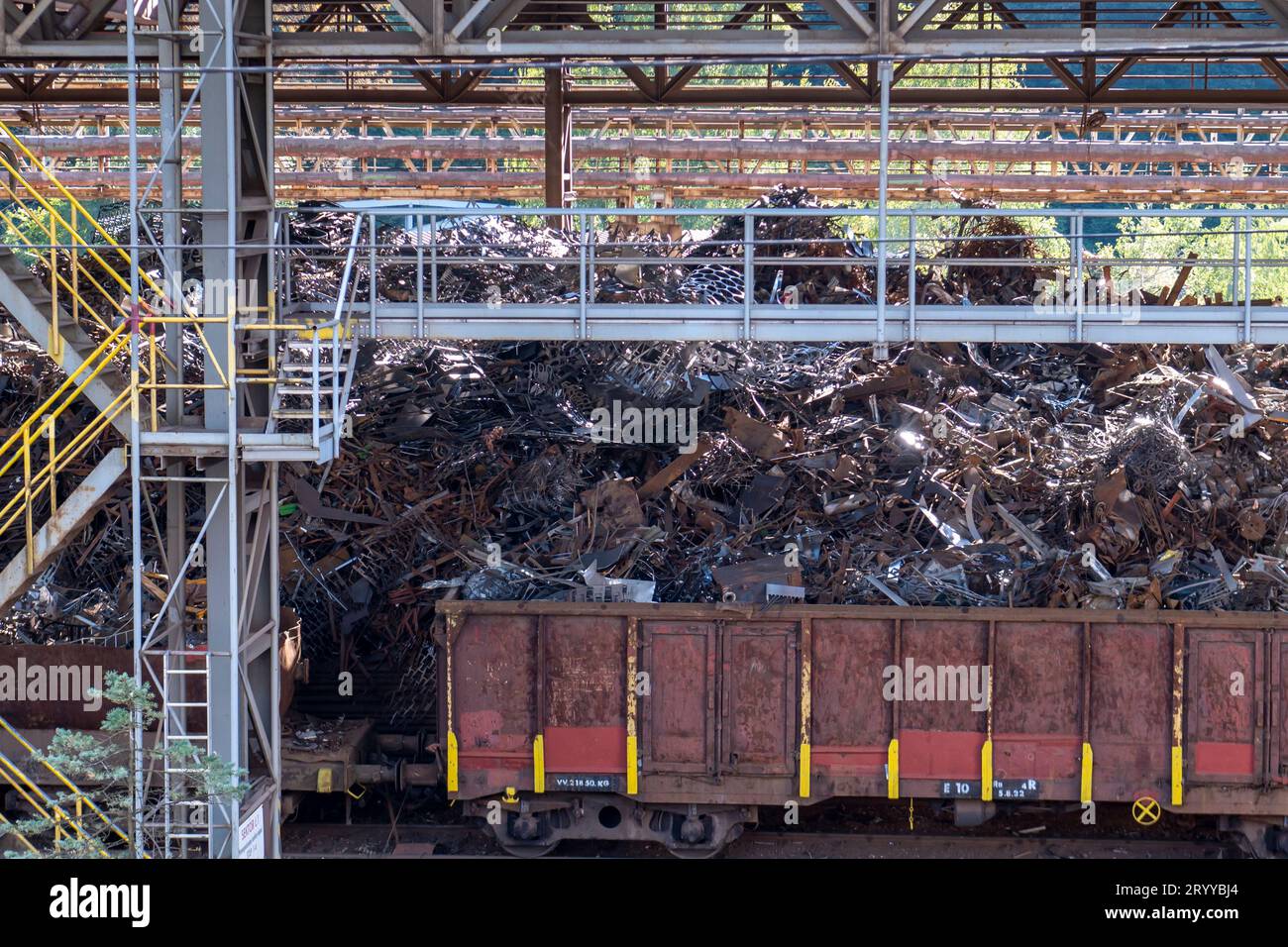 Piles of scrap metal. Scrap metal heap. Discarded material sorted and ...