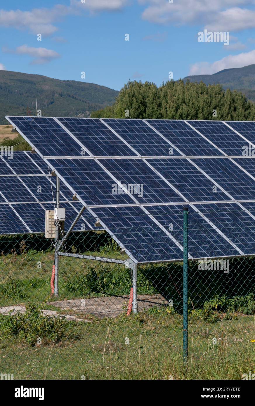 Solar power plant. Solar photovoltaic panels. Solar power generation ...