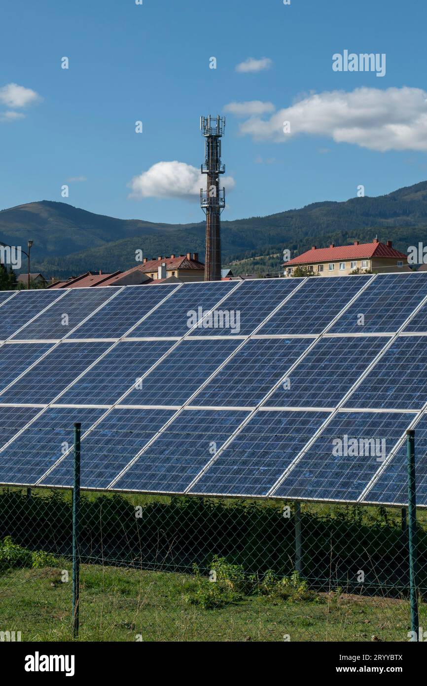 Solar power plant. Solar photovoltaic panels. Solar power generation ...
