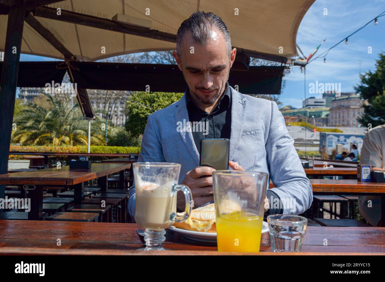 Caucasian French business man with beard, short hair and wearing ...