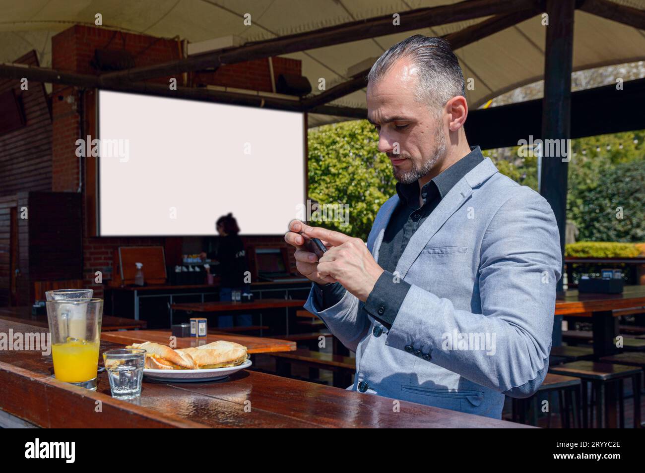 Caucasian French business man with beard, short hair and wearing ...