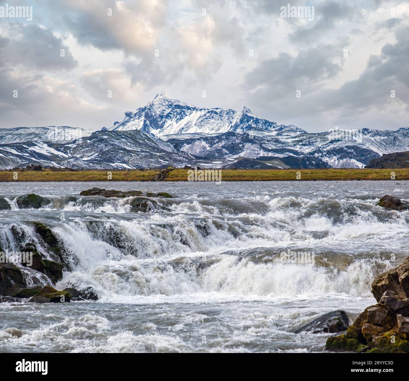 Season changing in southern Highlands of Iceland. Picturesque waterfal ...