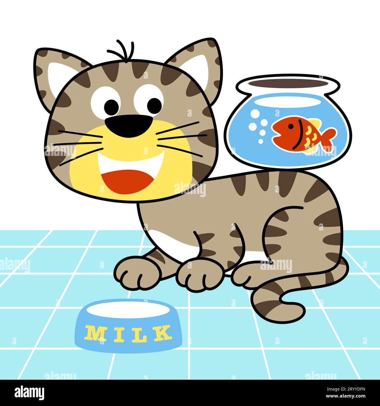 little cat with fish in jar, vector cartoon illustration Stock Vector ...
