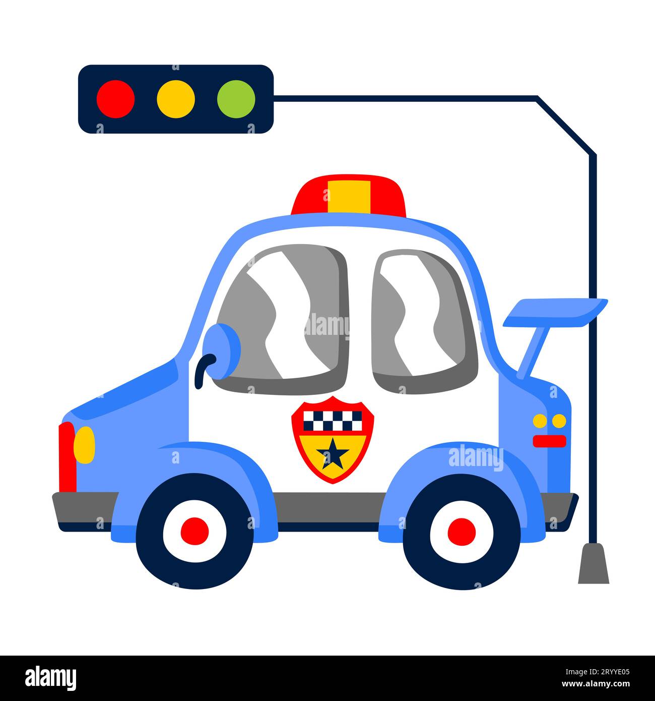 Police car under traffic lights, vector cartoon illustration Stock ...