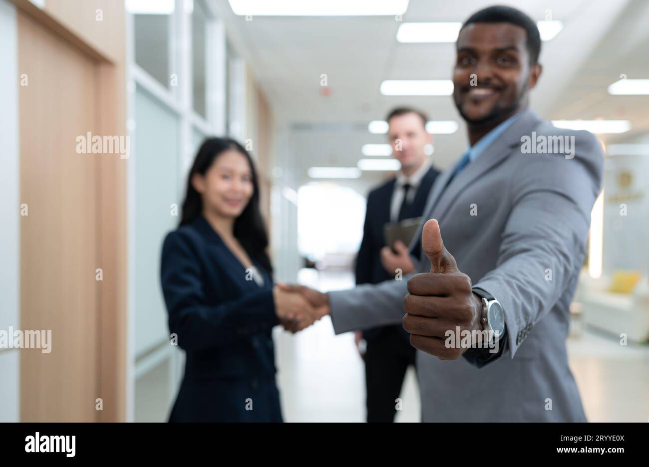 Business people congratulate each other, The work that has been ...