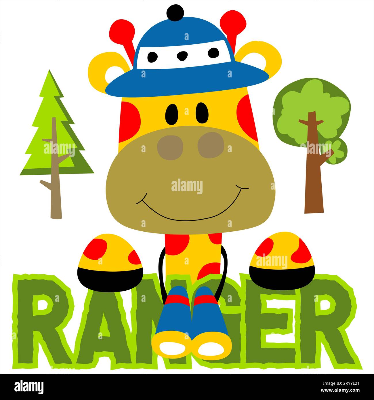 Vector cartoon of funny giraffe wearing ranger hat with binocular and ...