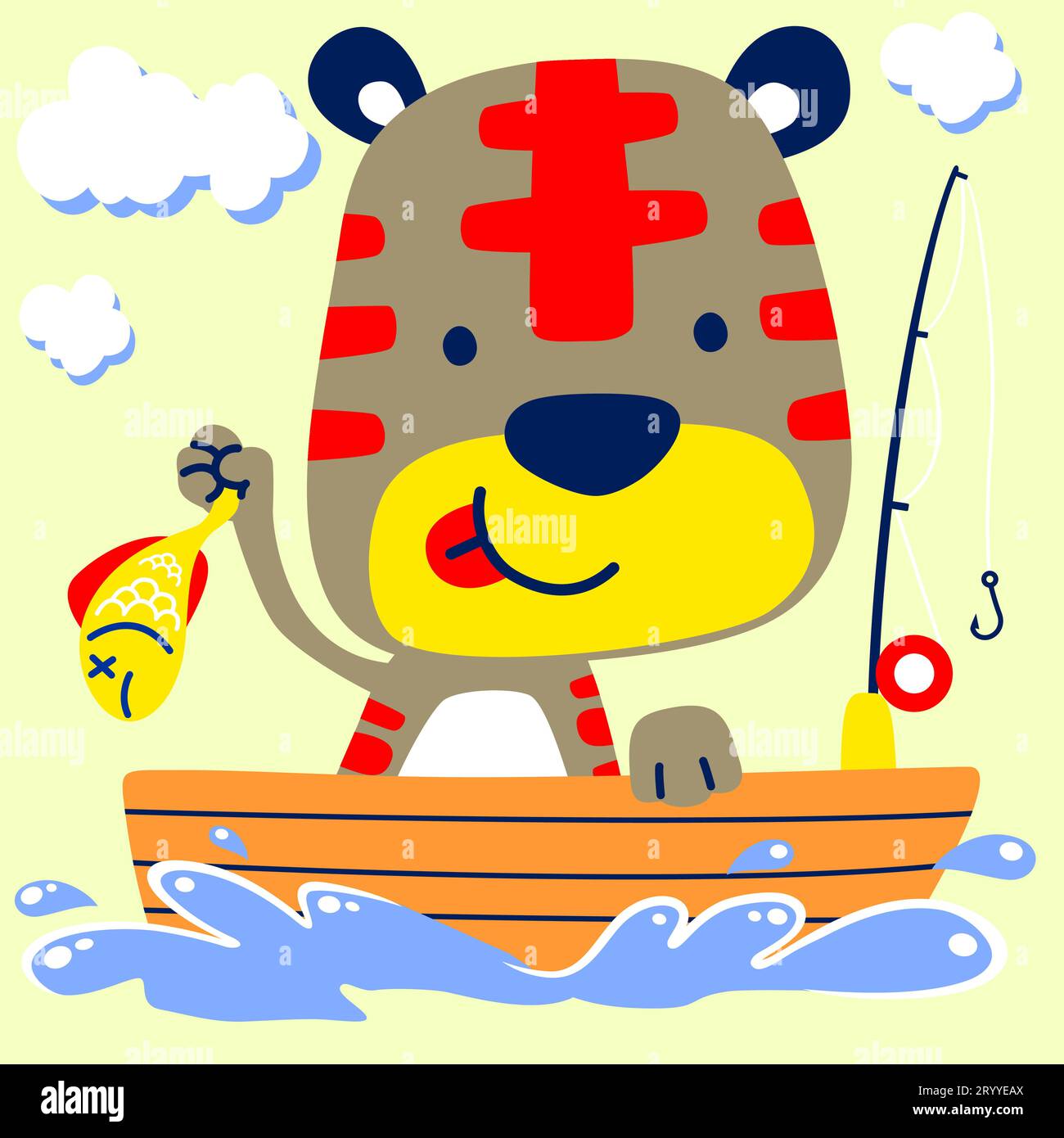 Little cat on boat fishing, vector cartoon illustration Stock Vector ...