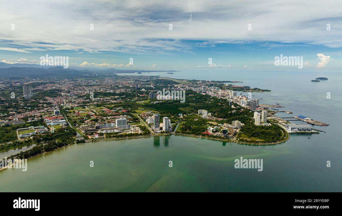 Aerial view of city of Kota Kinabalu on the island of Borneo. Sabah ...