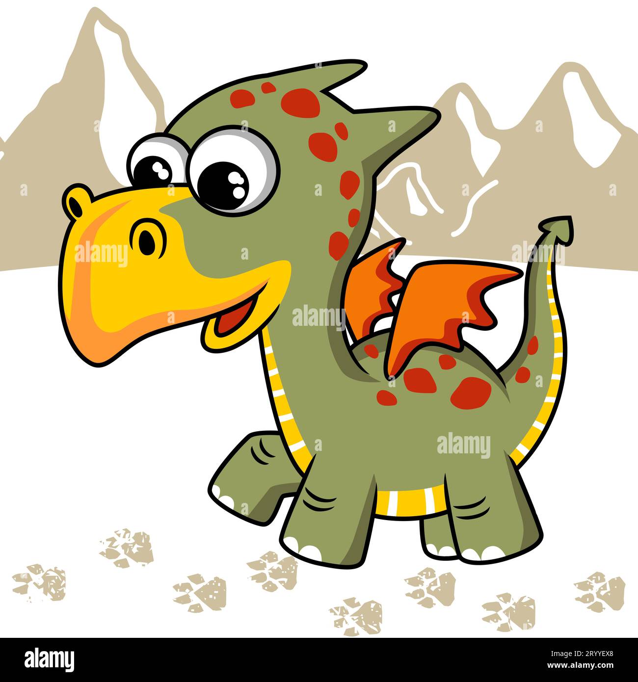 Little dragon on mountains background, vector cartoon illustration ... Little dragon on mountains background, vector cartoon illustration ...