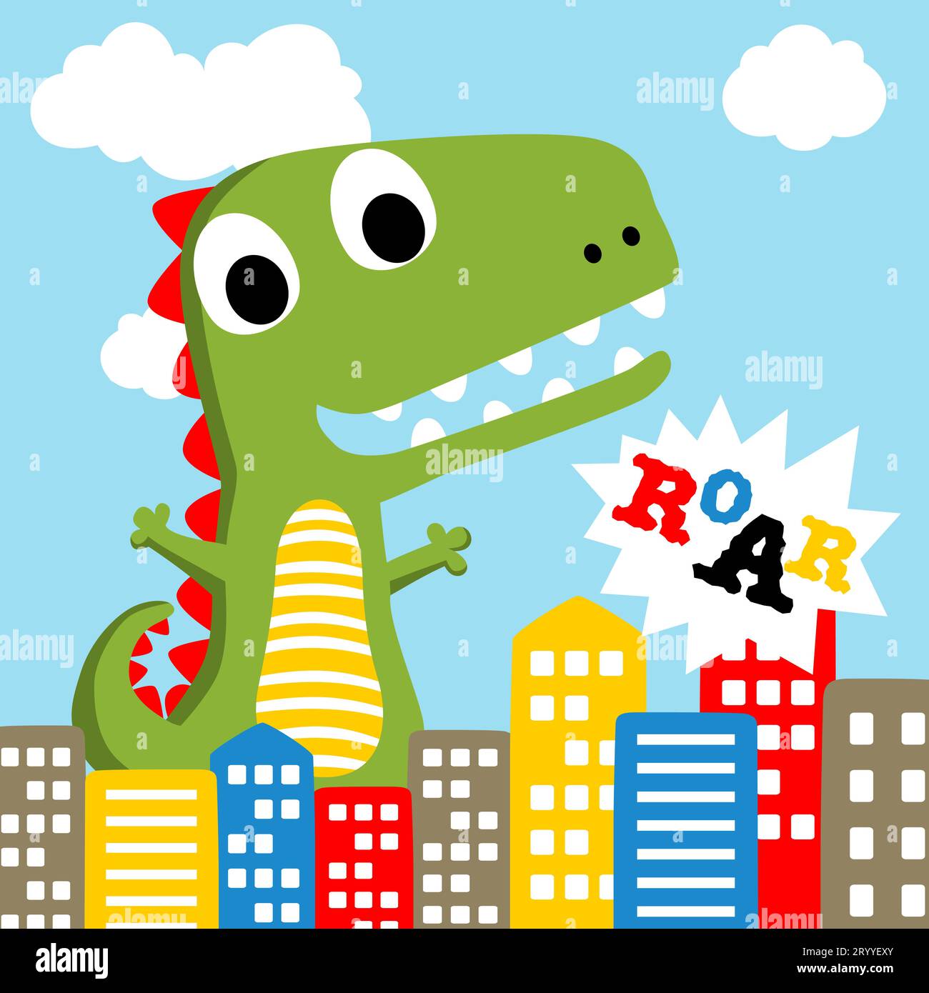 Giant monster attack the city, vector cartoon illustration Stock Vector ...