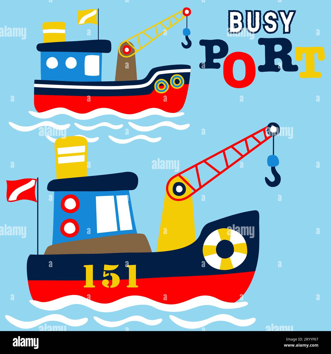 Tugboat in the port, vector cartoon illustration Stock Vector Image ...