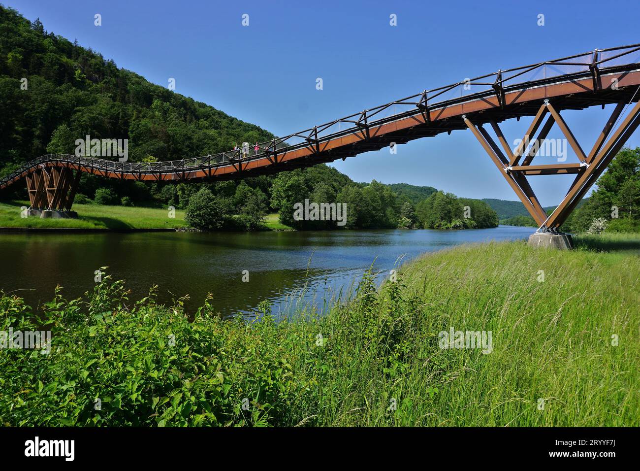 AltmÃ¼hltal Nature Park; wooden bridge near Essing; Lower Bavaria ...