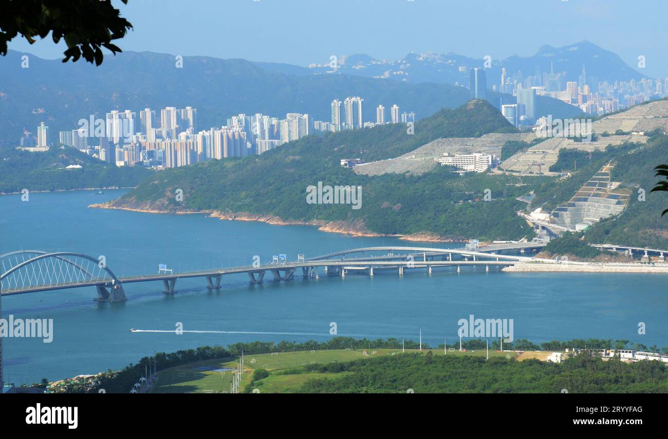 A view of Junk Bay with the Cross bay bridge, the Junk bay Chinese ...