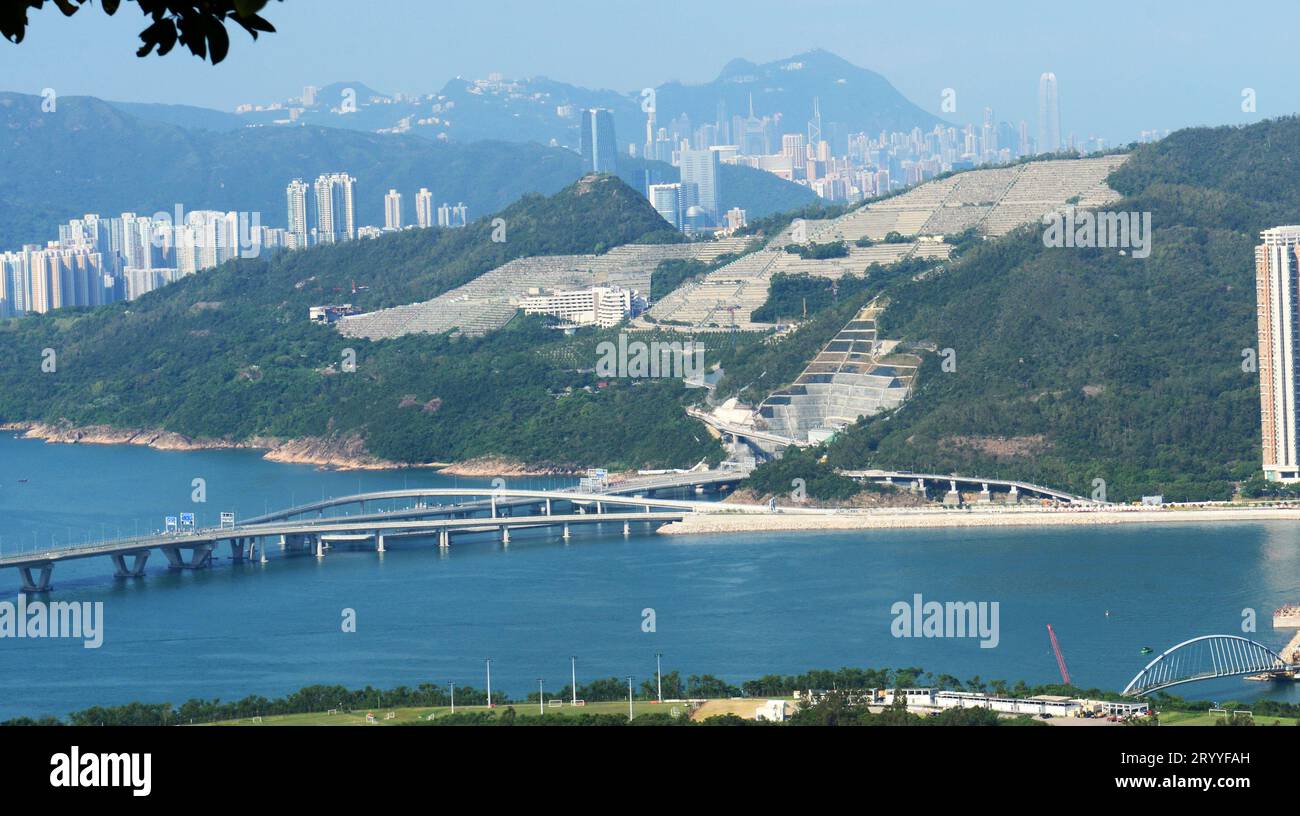 A view of Junk Bay with the Cross bay bridge, the Junk bay Chinese ...
