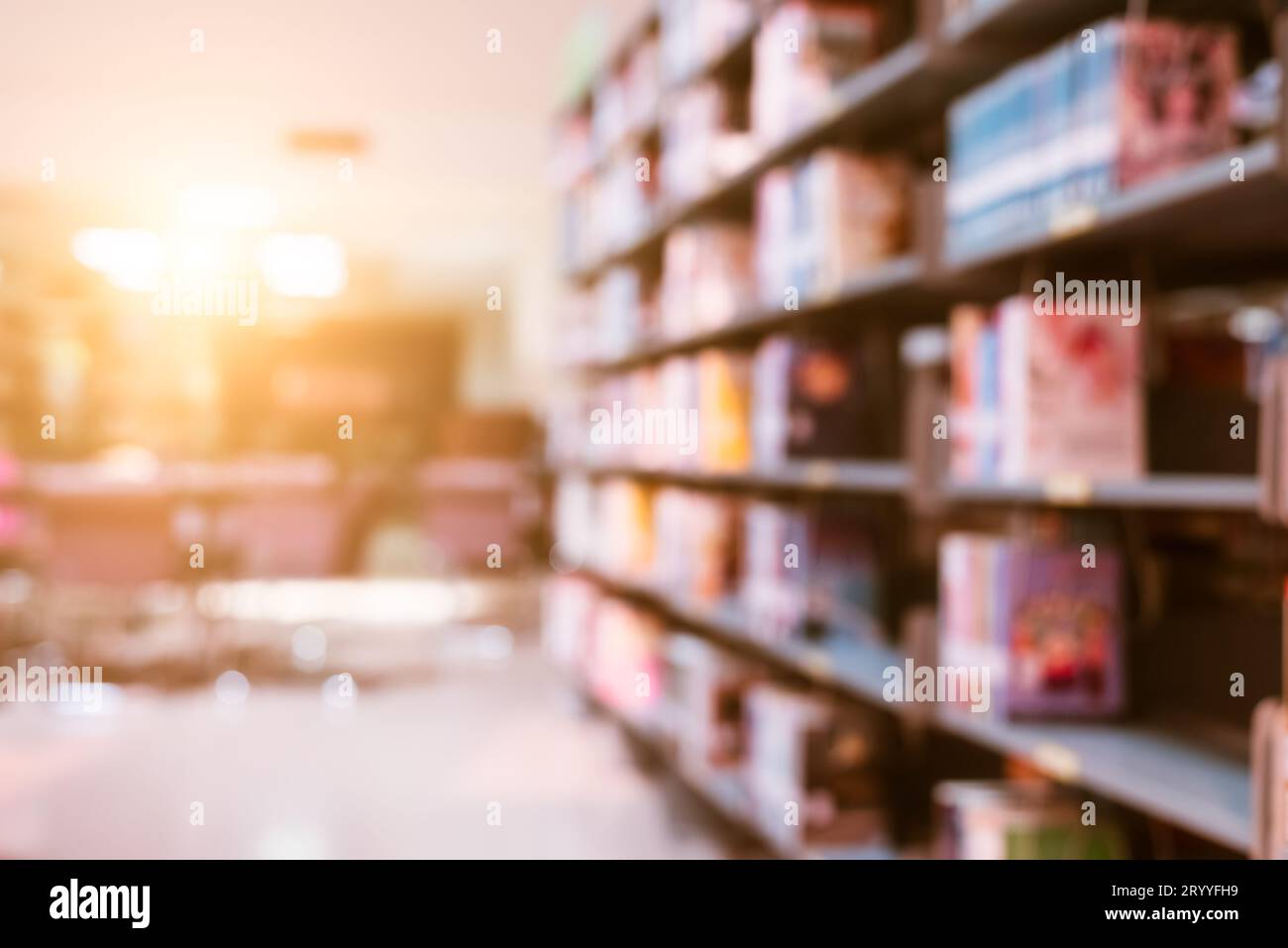 Blurry background of library in college with sun light. Abstract and ...