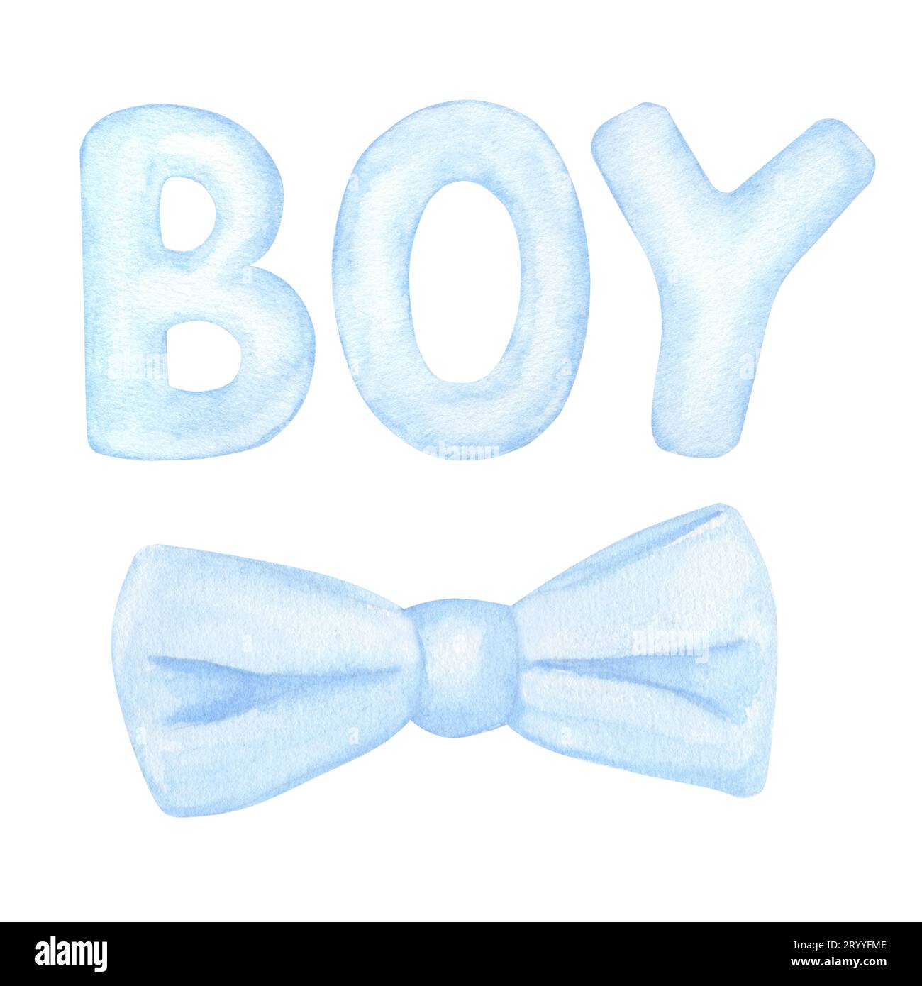 Blue bowtie ribbon, word boy. Hand drawn watercolor illustration ...