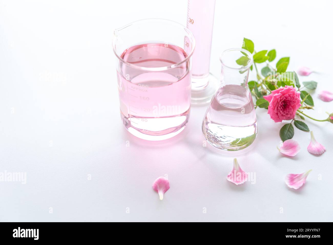 Rose spa treatments on white wooden table. Healthcare and body therapy ...