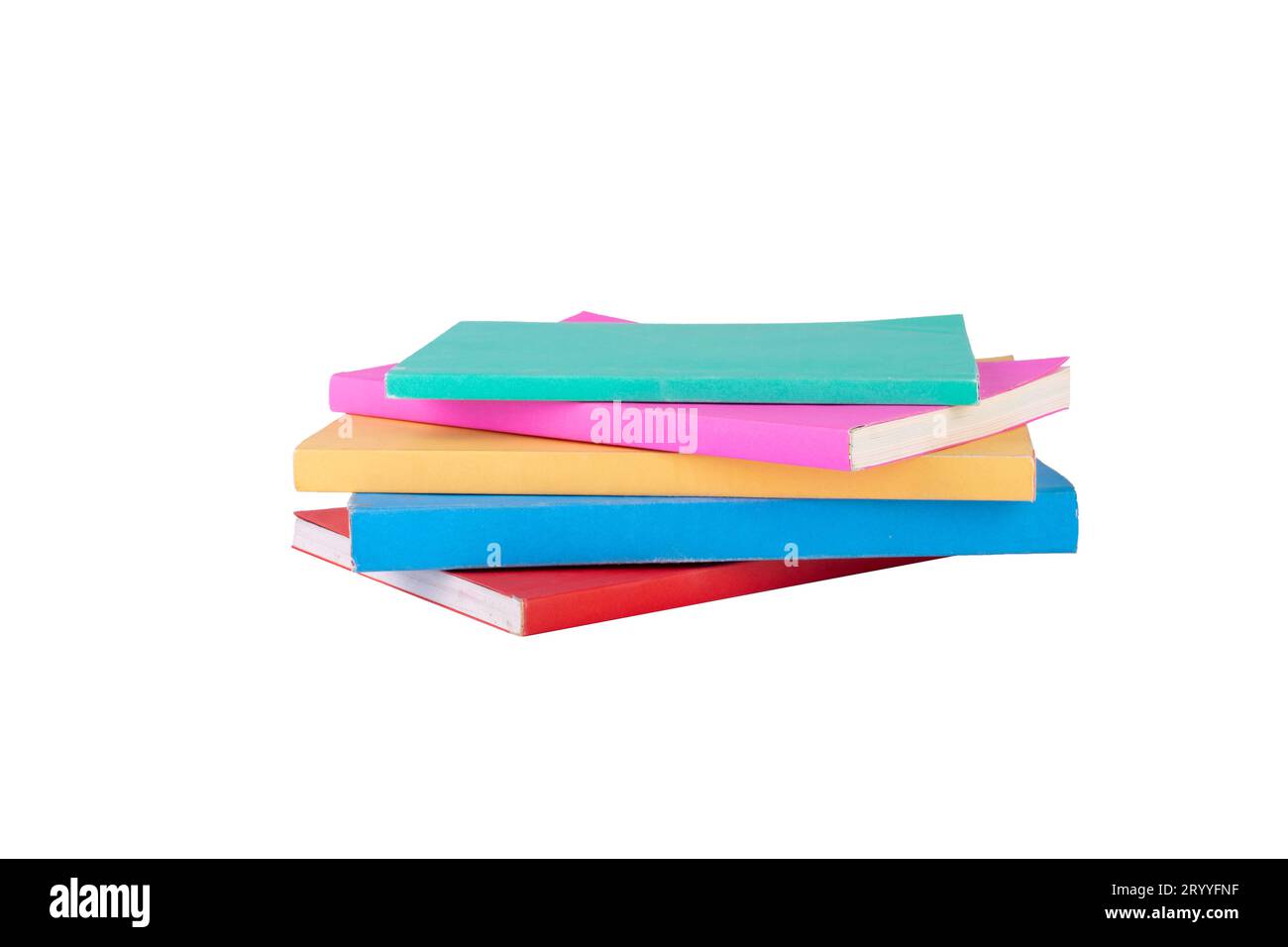 Stack of multi color books on isolated white background. Clipping path use. Education and object ...