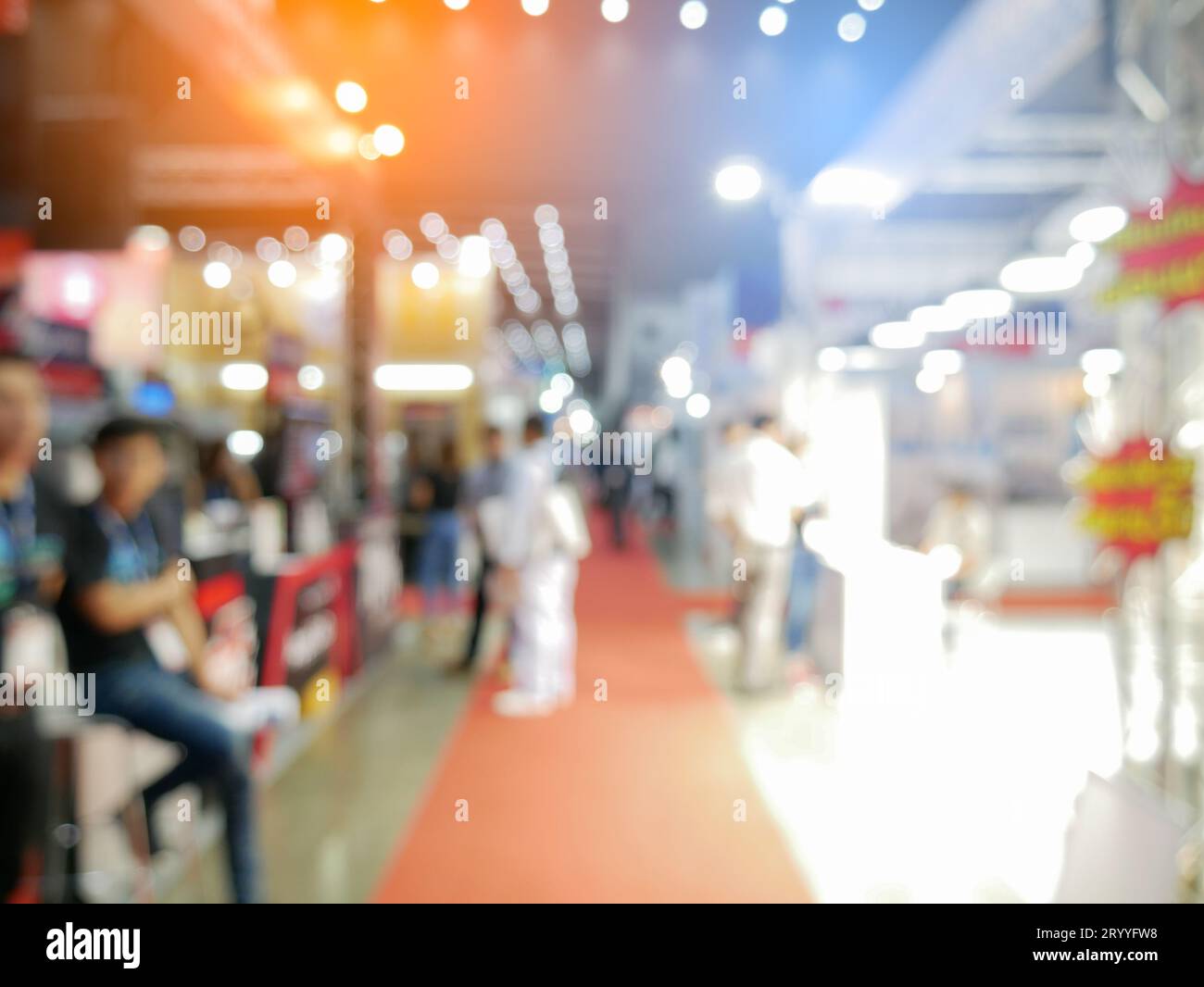 Blurry background of exhibition expo with crowd people in convention ...