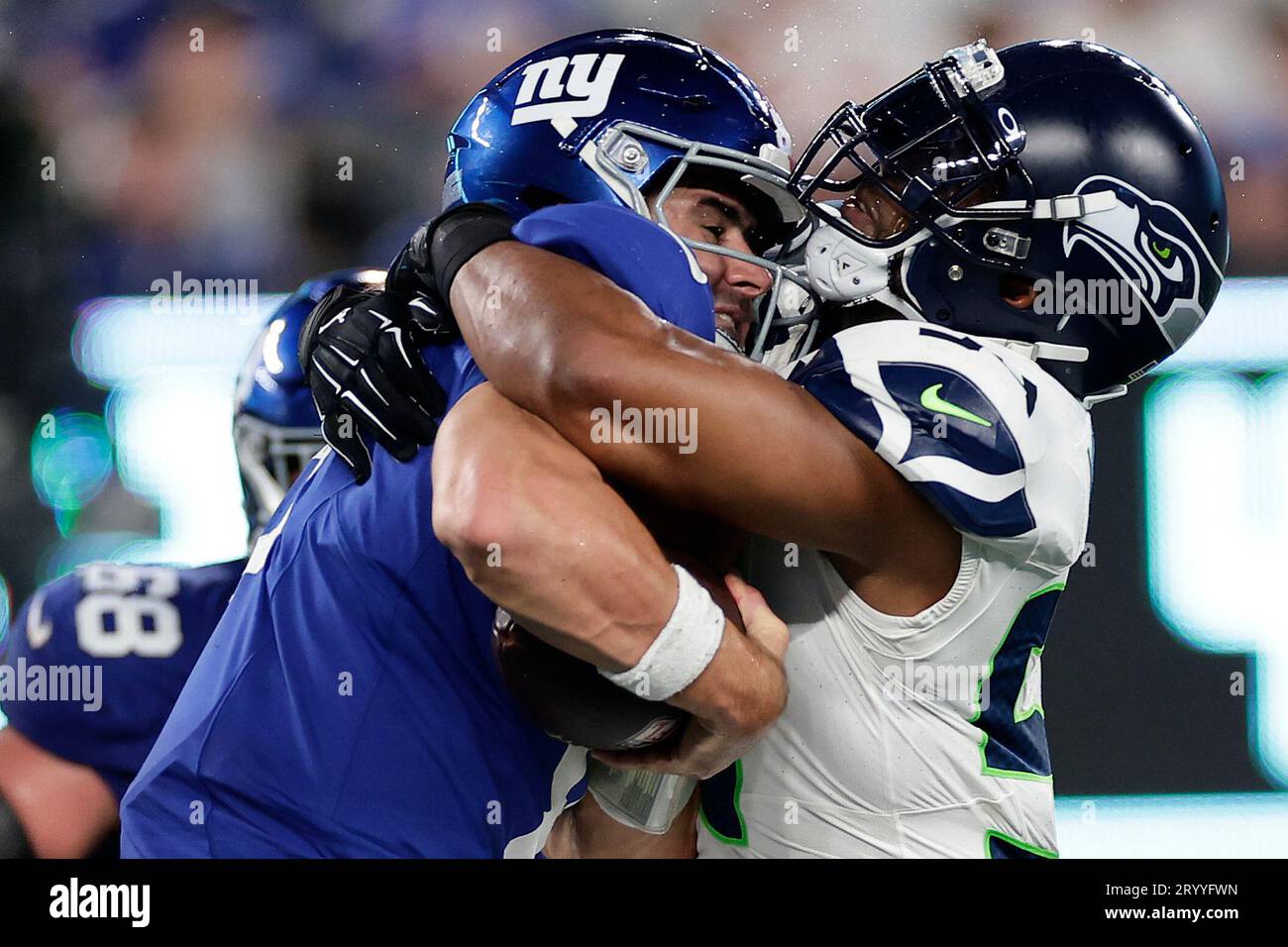 New York Giants quarterback Daniel Jones (8) is sacked by Seattle ...
