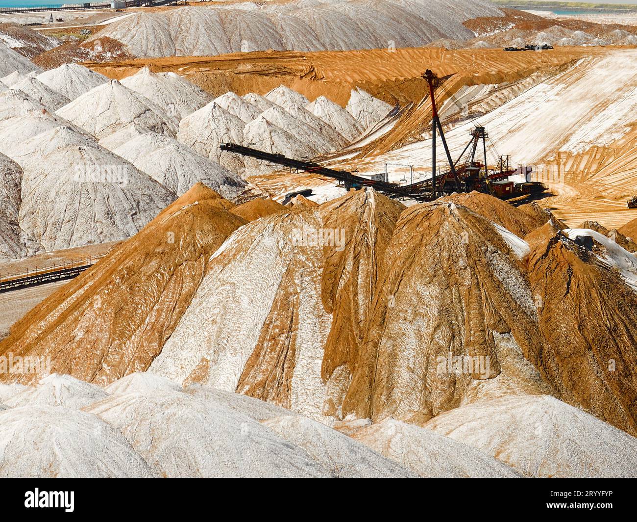 Movable belt conveyor for sand and generation of product Stock Photo ...